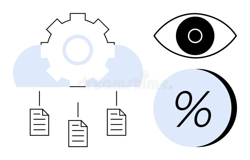 Cloud Storage with Gear Icon, Eye, and Percentage Symbol for Data ...
