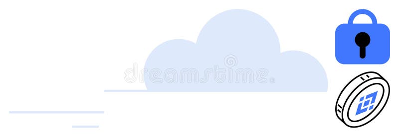 Cloud Storage Security with Coin Icon and Lock Graphic Illustration ...