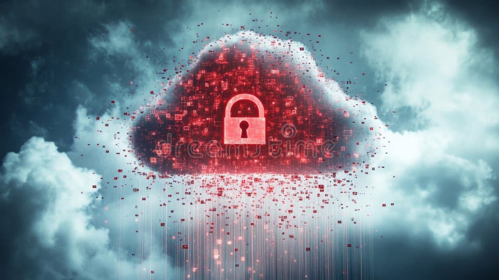 Cloud Storage Security Concept with Locked Cloud Surrounded by Data in ...