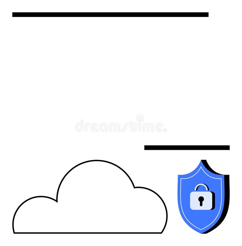 Cloud Storage Security Concept with Shield Lock and Cloud Outline in ...