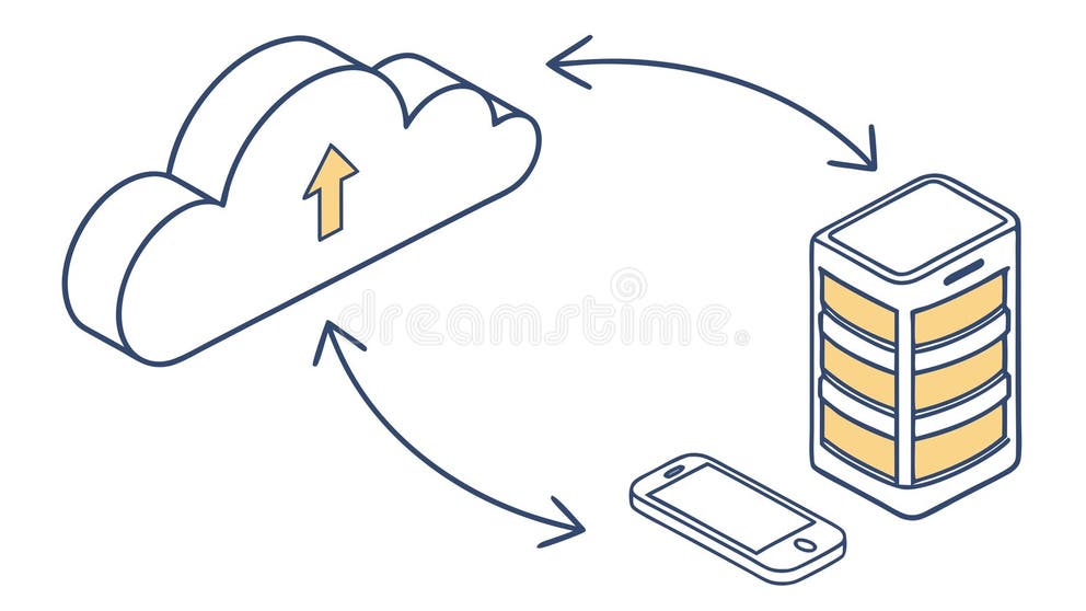 Cloud Storage Server, Mobile Device Sync, Digital Backup, Vector Design ...