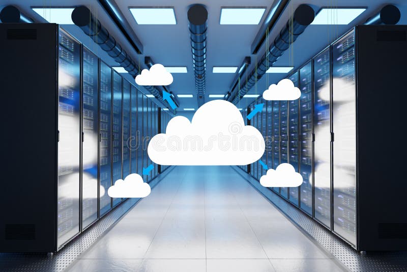 Cloud Storage Share Logo in Large Modern Data Center with Multiple Rows ...