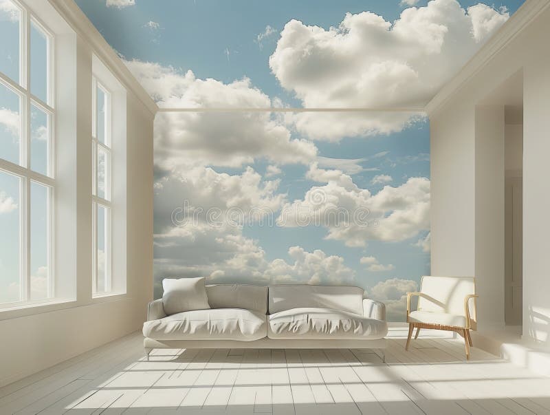 Cloud Storage. a Spacious Room Filled with Soft, Fluffy Clouds Against ...