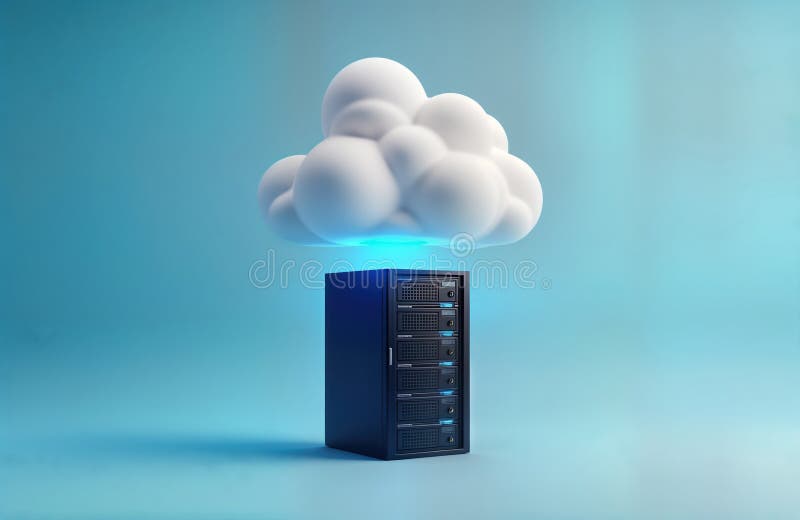 Cloud Storage Tech Concept. White Cloud Floats Above Dark Datacenter ...