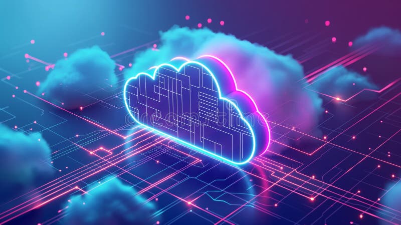 Cloud Storage Technology Visually Represented with Neon Effects and ...