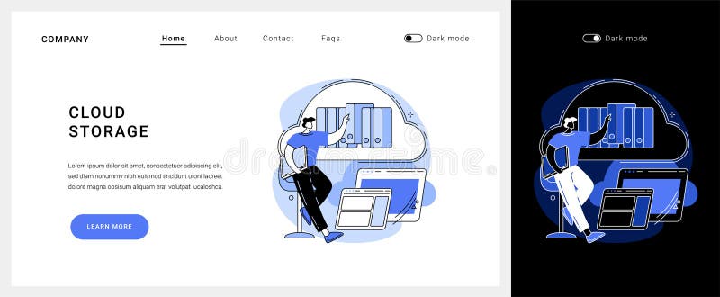 Cloud Storage Vector Concept Landing Page. Stock Vector - Illustration of hosted, networking ...