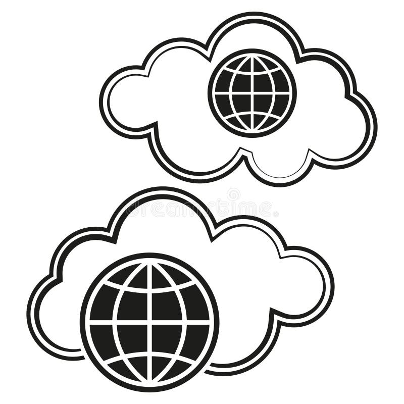 Cloud Storage Vector. Globe Icon Inside Cloud. Internet Cloud Symbol ...