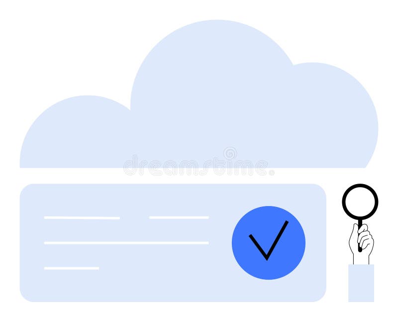 Cloud Storage with Verification Checkmark and Magnifying Glass Emphasizing Security and Clarity ...