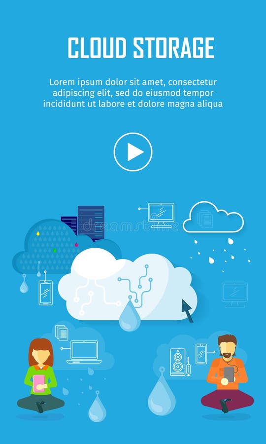 Cloud Storage Video Web Banner in Flat Style Stock Vector ...