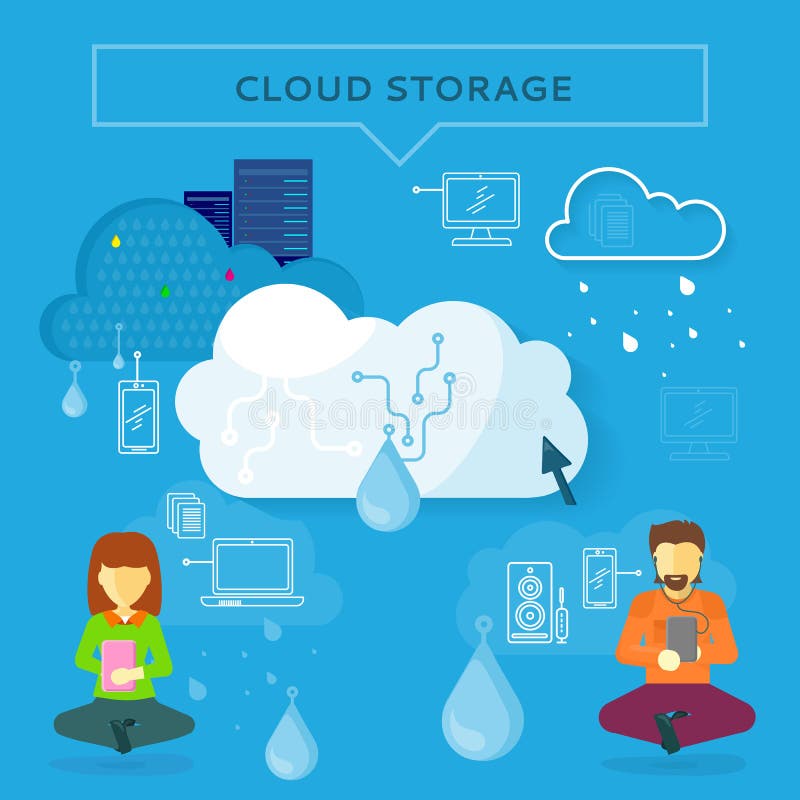 Cloud Storage Web Banner in Flat Style Stock Vector - Illustration of ...