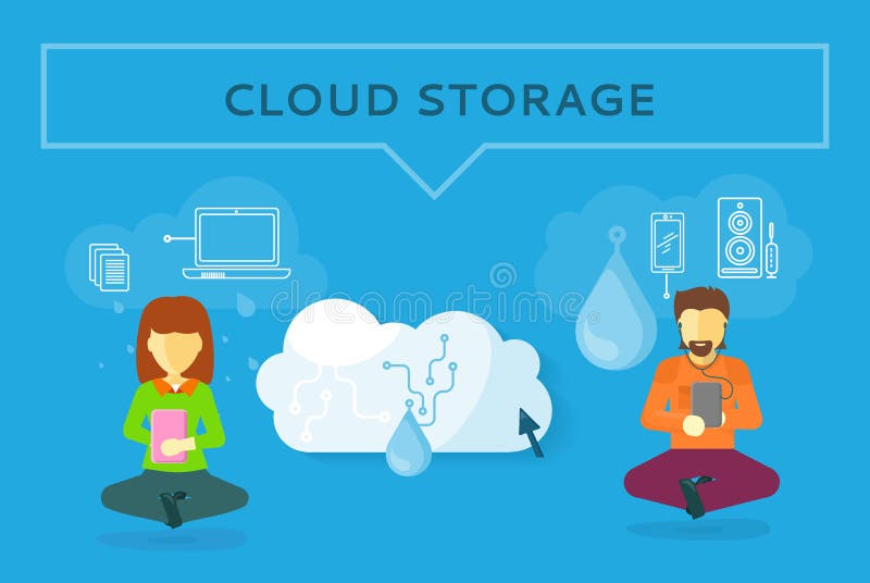 Cloud Storage Web Banner in Flat Style Stock Vector - Illustration of ...