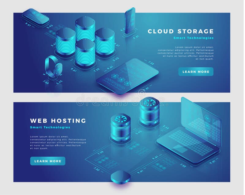 Cloud Storage and Web Hosting Concept Banner Template Stock Vector ...