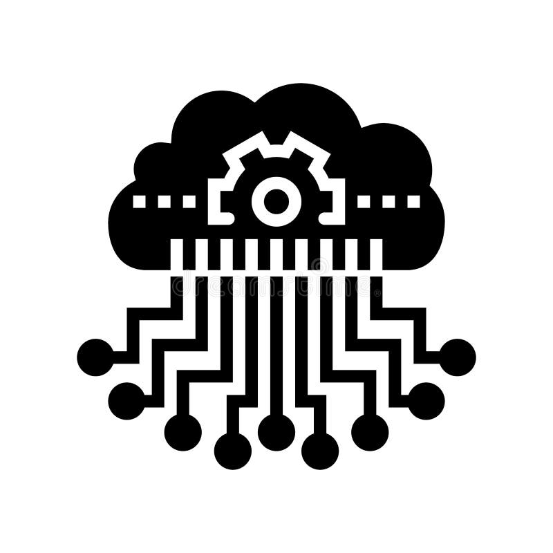 Cloud Storage and Working Process Neural Network Glyph Icon Vector ...