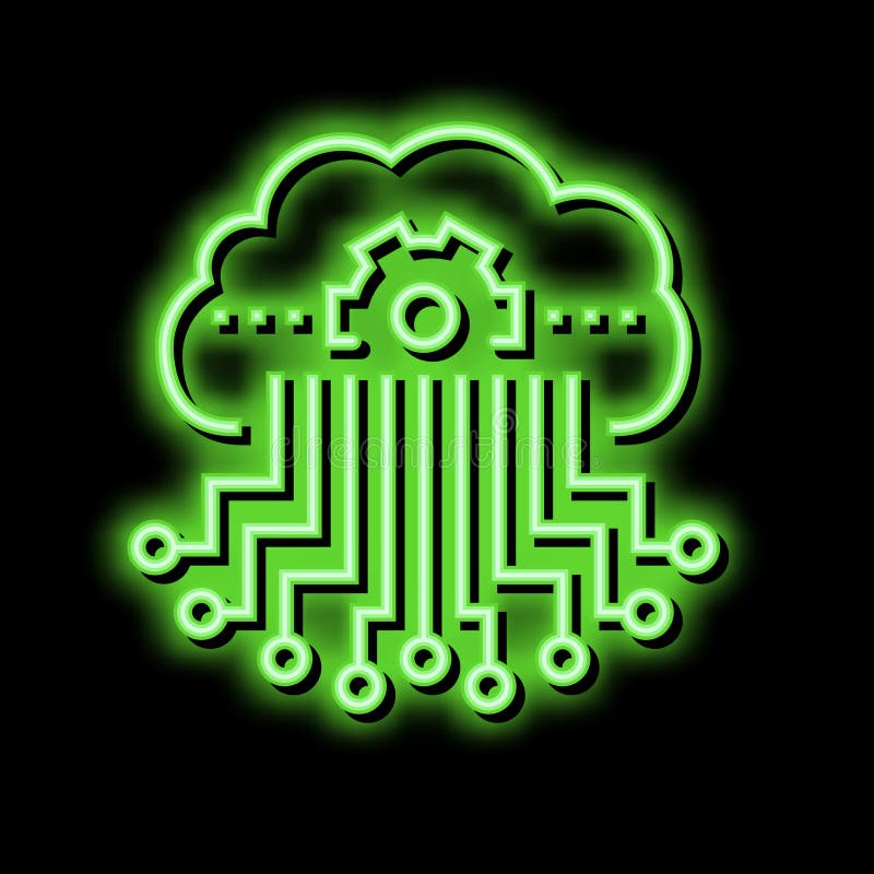 Cloud Storage and Working Process Neural Network Neon Glow Icon ...