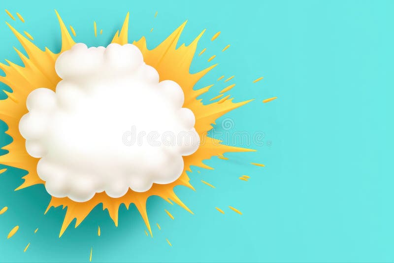 Cloud with Sun Rays on a Blue Background Featuring Comic Style Text Box ...
