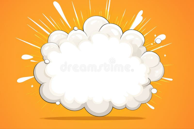 Cloud with Sun Rays on Orange Background in Comic Pop Art Style with ...