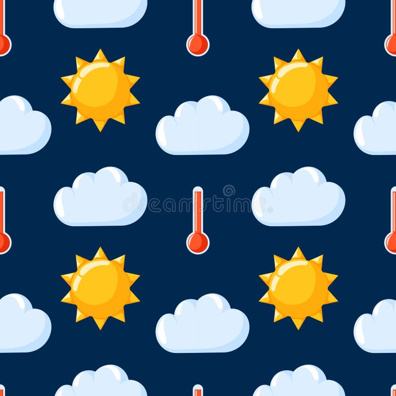 Cloud with Sun and Thermometer Seamless Pattern in Cartoon Style. Hand ...