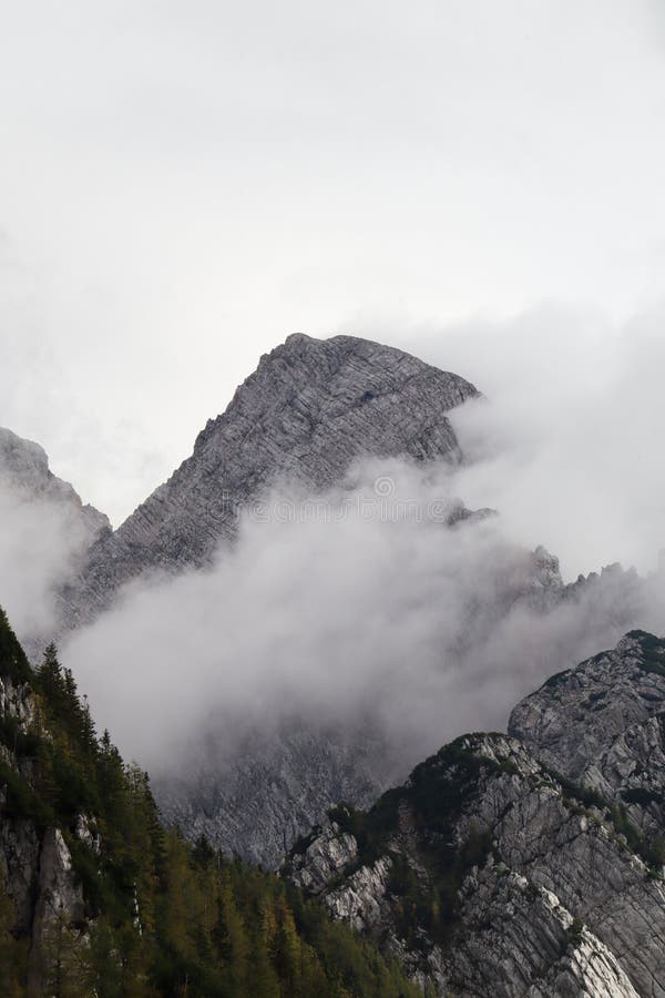 Cloud Surrounds the Top of the Mountain Stock Photo - Image of ...