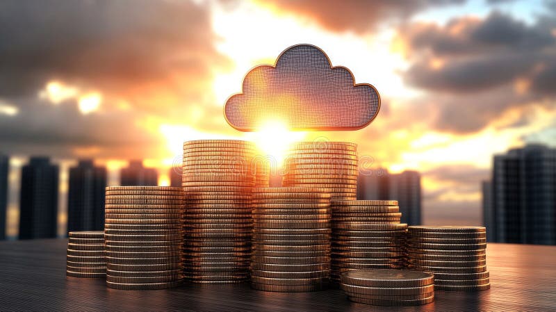 A Cloud Symbol Overhead, a Stack of Coins Below, Embodies the Concept ...