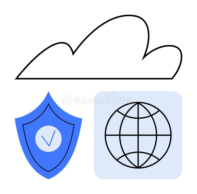 Cloud Symbol with Security Shield and Global Connectivity Icon for Data ...