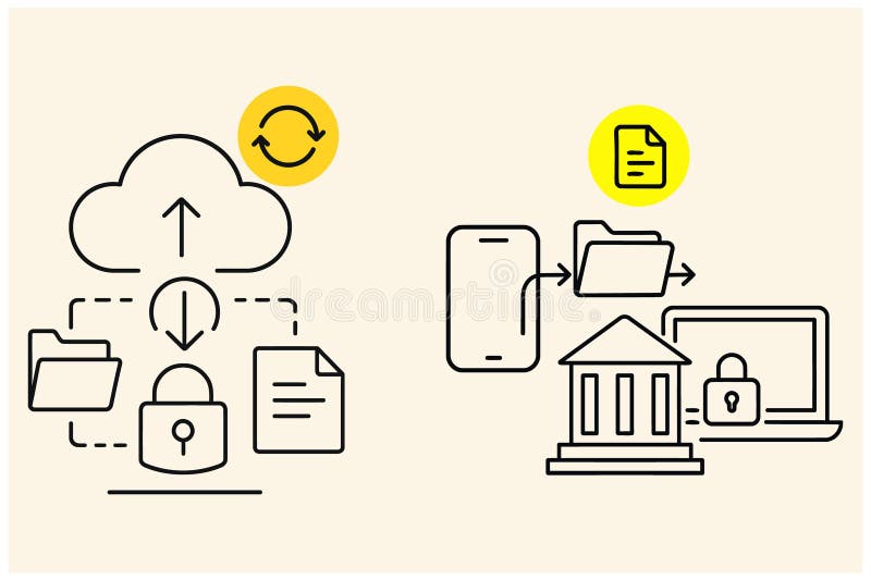 Cloud Sync and Secure Data Transfer Icon Set Fintech, Server, and File Security Line Vector ...