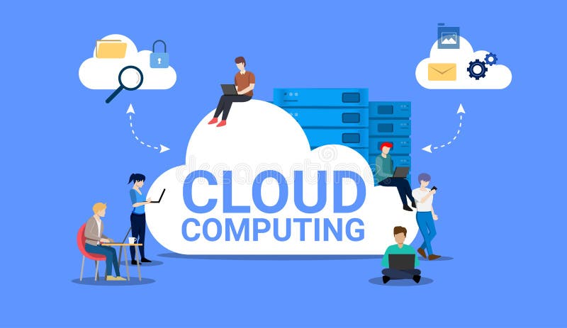 Cloud System with Working People and Servers Stock Vector ...