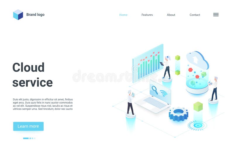 Cloud Tech Service Isometric Landing Page, Businessman Team Working ...