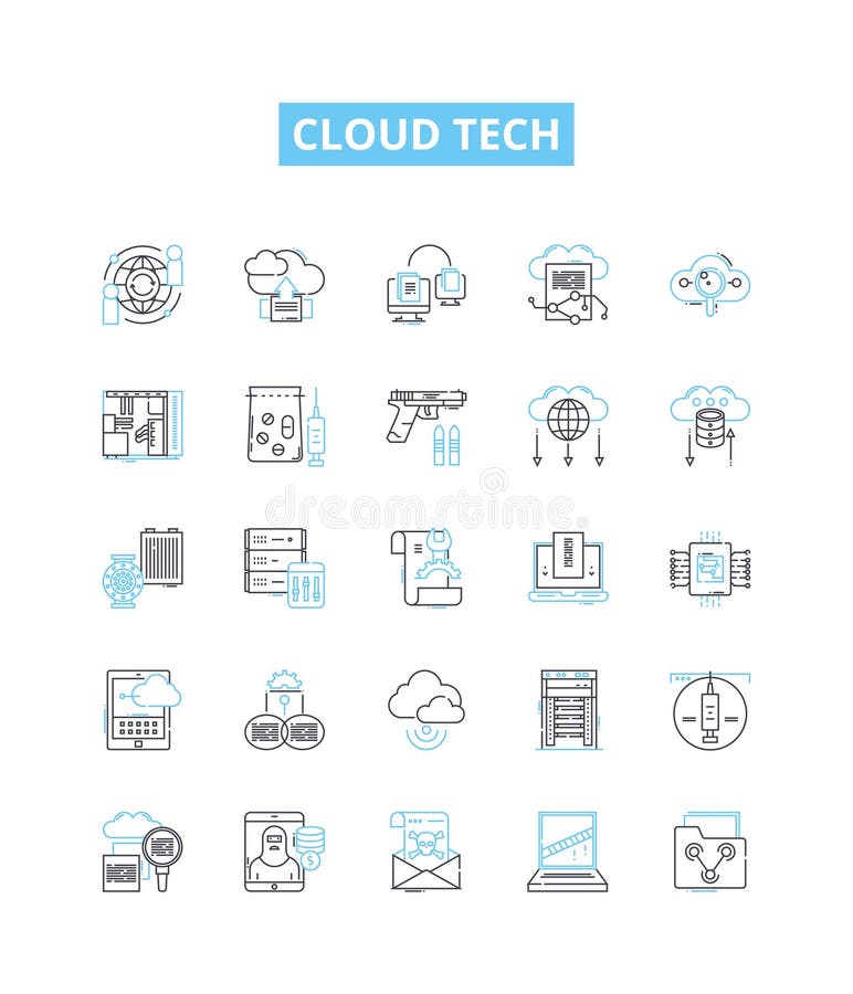 Cloud Tech Vector Line Icons Set. Cloud, Tech, Computing, Storage ...