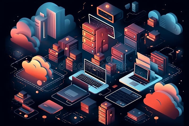 Cloud Technologies. Computer Network. Artificial Intelligence. Generative AI. Stock Illustration ...