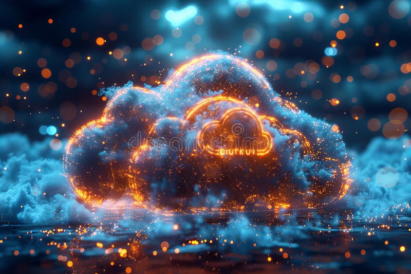 Cloud Technology Background with Data Particles Flying Around and ...
