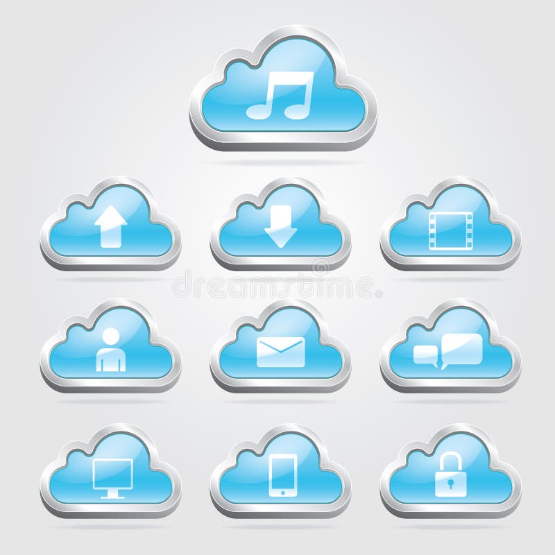 Cloud Technology Icons Set. Stock Vector - Illustration of database ...