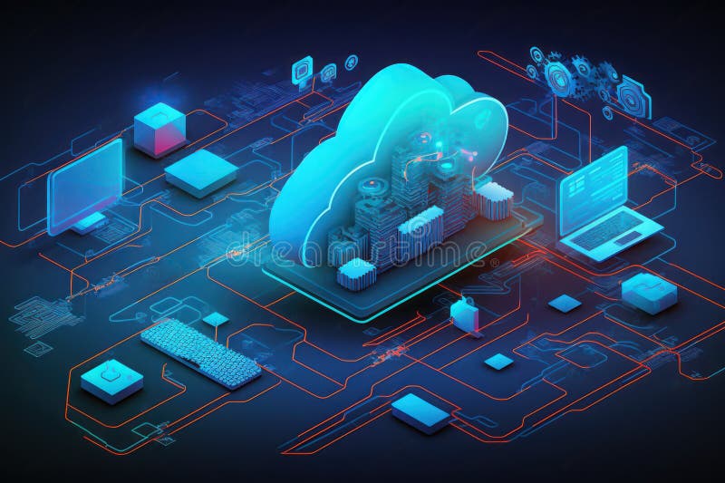 Cloud Technology. Cloud Computing. Devices Connected To Digital Storage in Data Center. Stock ...