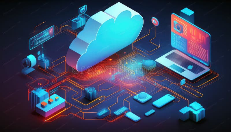 Cloud Technology Cloud Computing Devices Connected To Digital Storage