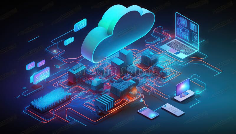 Cloud Technology Cloud Computing Devices Connected To Digital Storage