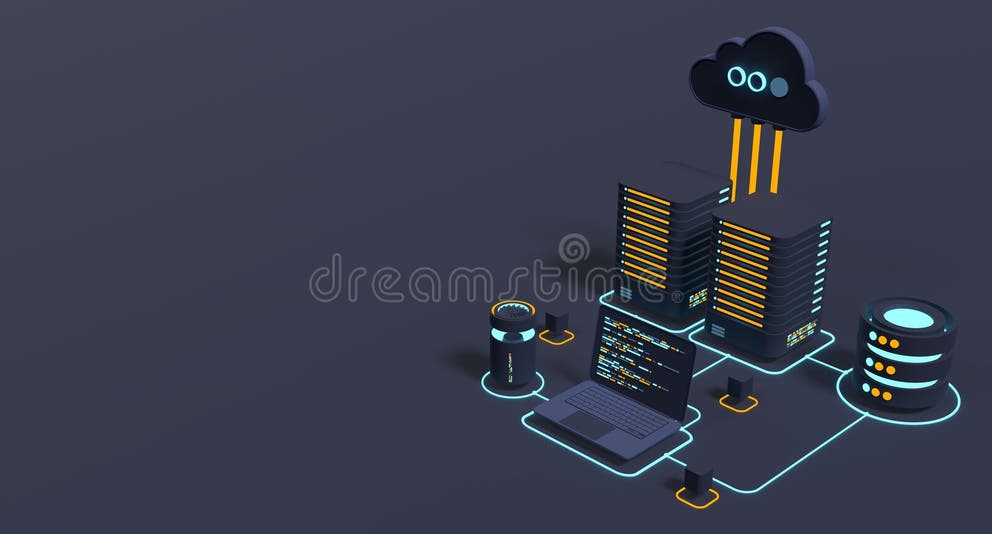 Cloud Technology Computing Concept. Modern Cloud Technology. Data Center Isometric Concept. 3D ...