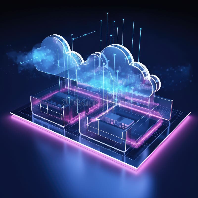Cloud Technology, Computing. Connected To Digital Storage in the Data Center Via the Internet ...