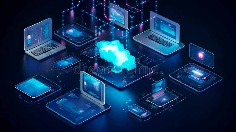 Cloud Technology, Computing. Devices Connected To Digital Storage in ...