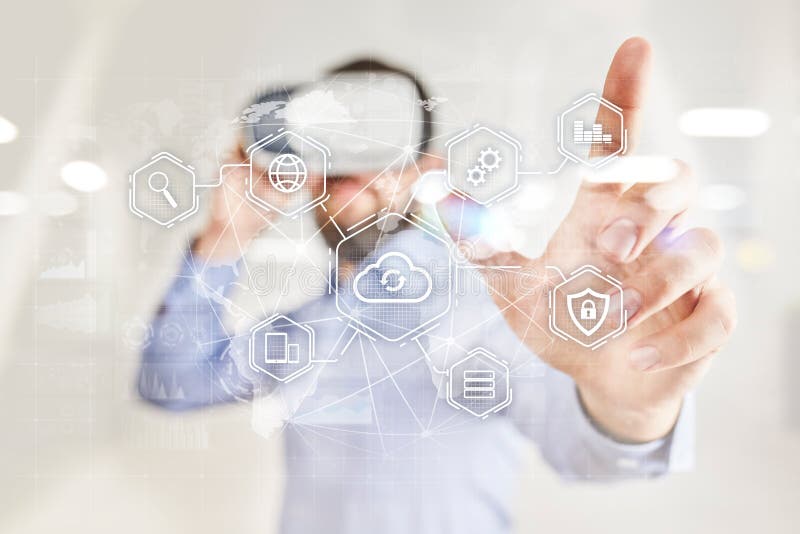 Cloud Technology Computing Networking Concept Remote Data Storage And Security Internet And