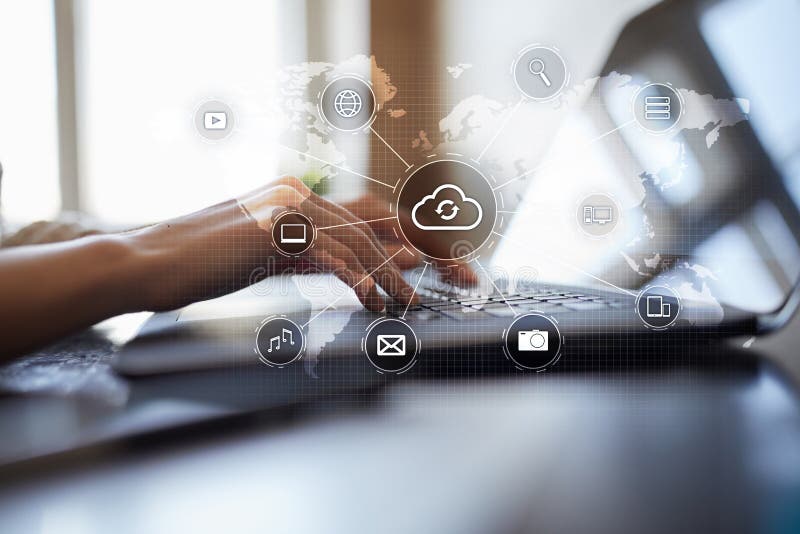 Cloud Technology Computing Networking Concept Remote Data Storage And Security Internet And