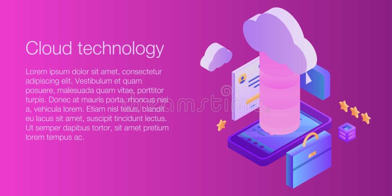 Cloud Technology Concept Banner, Isometric Style Stock Vector ...