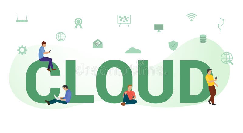 Cloud Technology Concept with Big Word or Text and Team People with ...