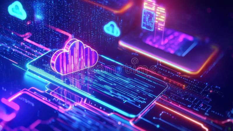 Cloud Technology Concept. Data Center Color Modern Cloud Technologies Background. Neon Concept ...