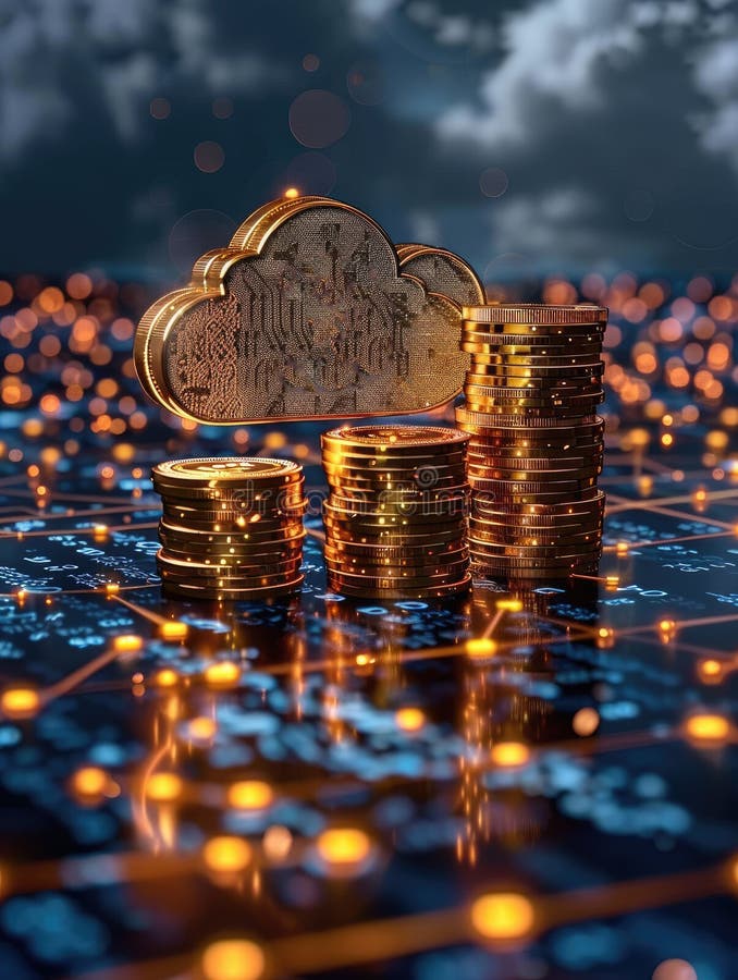 Cloud Technology Concept with Digital Coins and Financial Growth ...