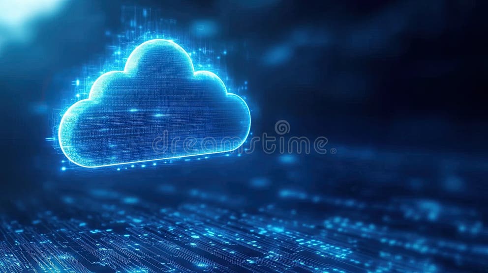 Cloud Technology Concept with Glowing Digital Cloud Icon Stock ...