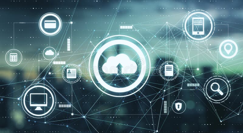 Cloud Technology Concept with Internet Network Icons Connected by Lines ...