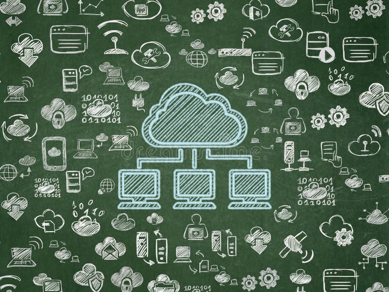 Cloud Technology Concept: Cloud Network on School Board Background ...