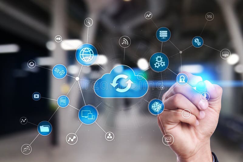 Cloud Technology Concept on Virtual Screen. Data Storage and Computing ...