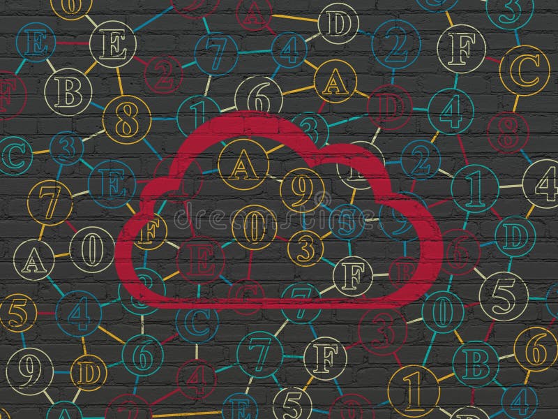 Cloud Technology Concept: Cloud on Wall Background Stock Illustration ...