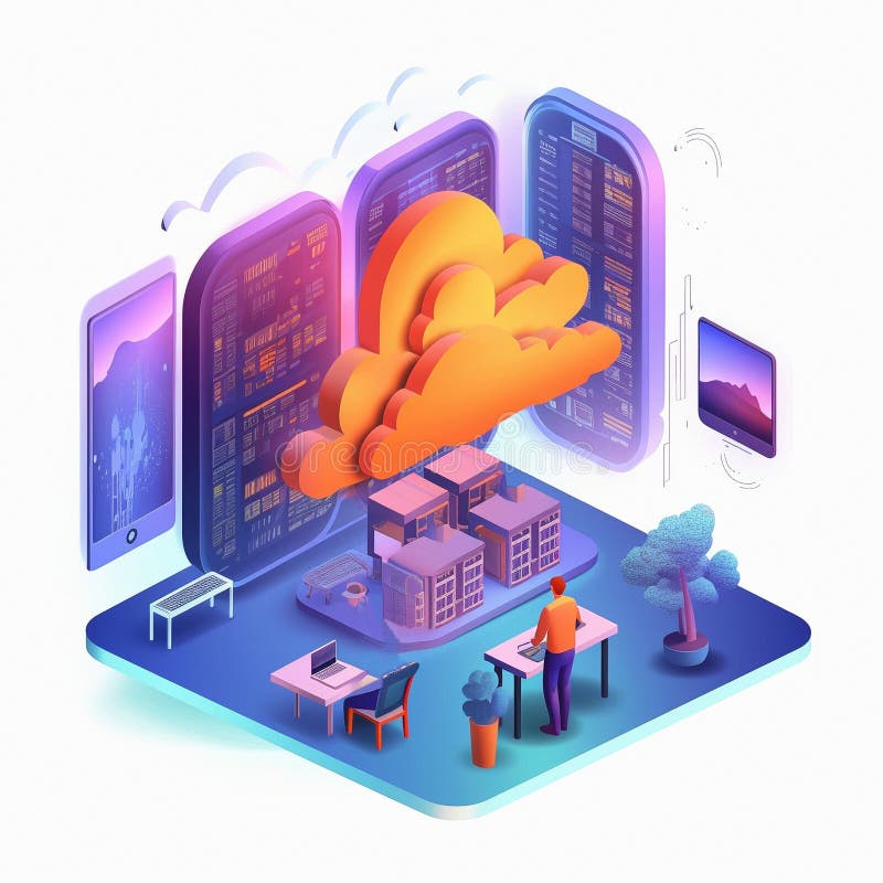 Cloud Technology, Data Exchange Stock Illustration - Illustration of ...