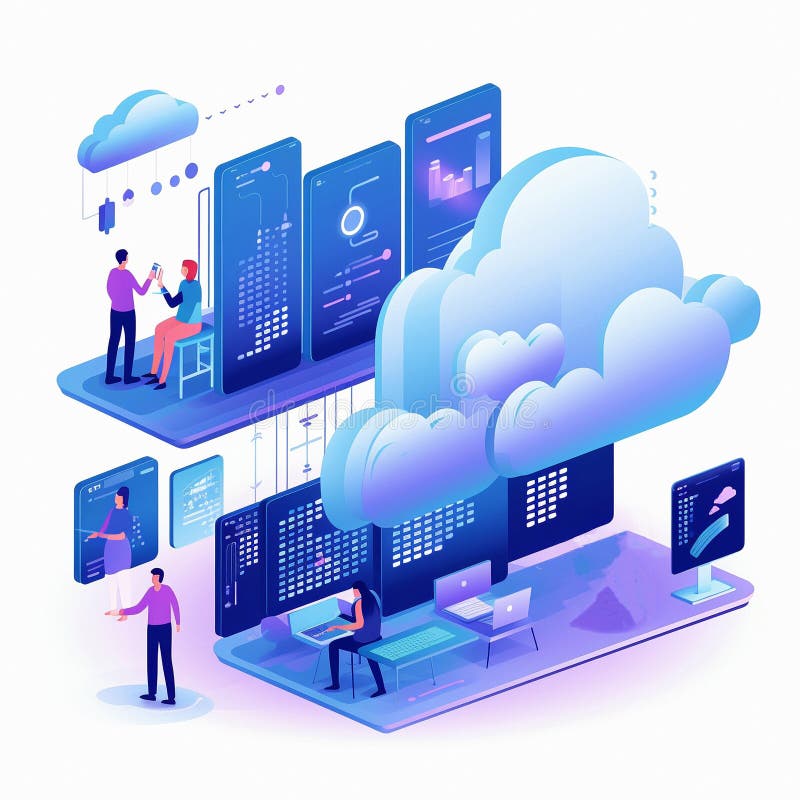 Cloud Technology, Data Exchange Stock Illustration - Illustration of ...